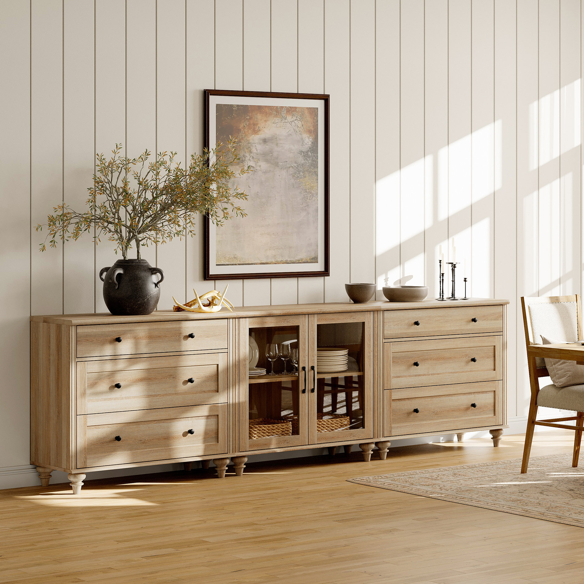 Latitude Run® Sideboard Buffet Cabinets With 2-Glass Door, 3-In-1 ...
