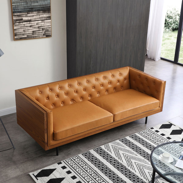 Corrigan Studio® Benita Vegan Leather Walnut Upholstered Sofa & Reviews ...