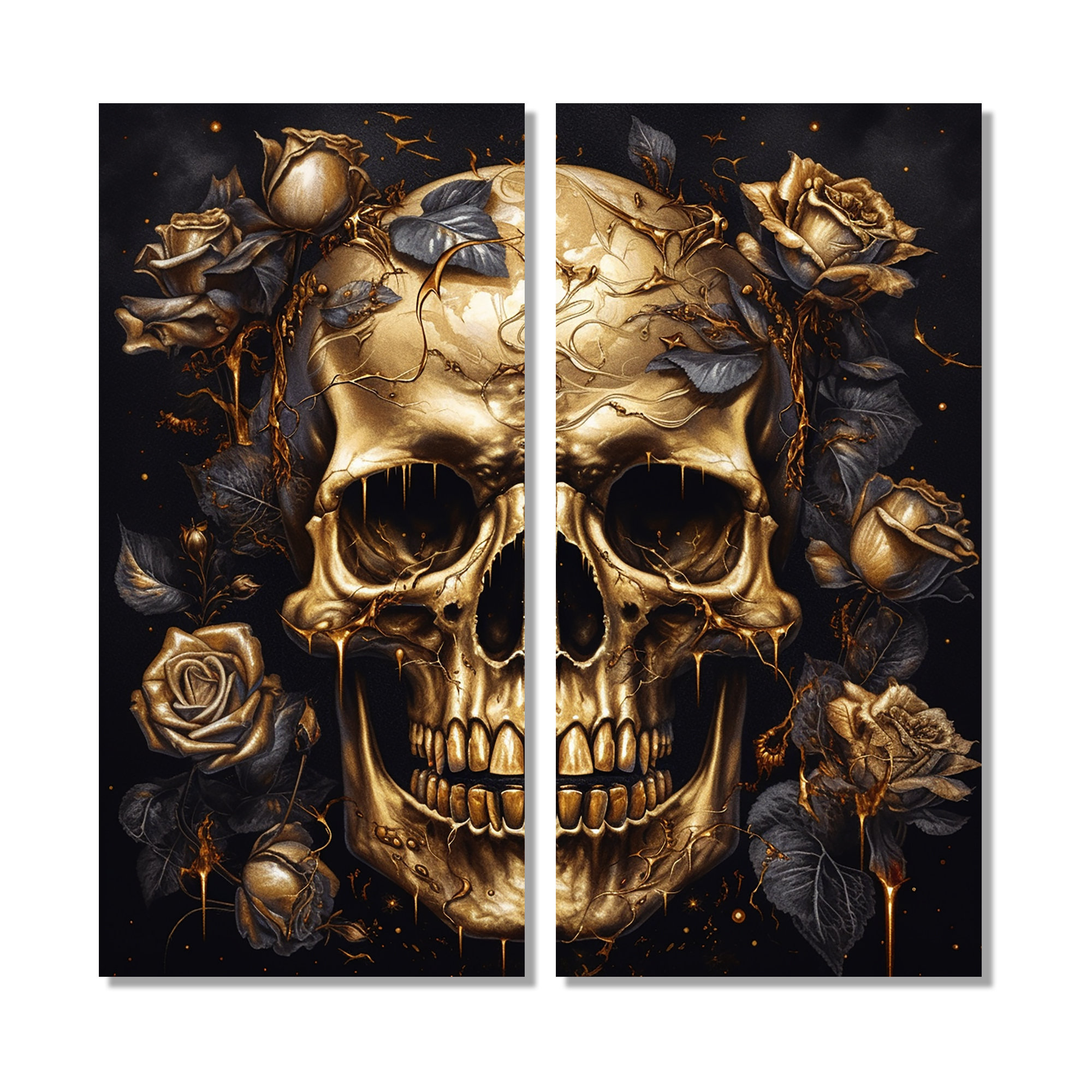 Mercer41 Gothic Skull Roses - Large Abstract Floral Canvas Wall Art 2 ...