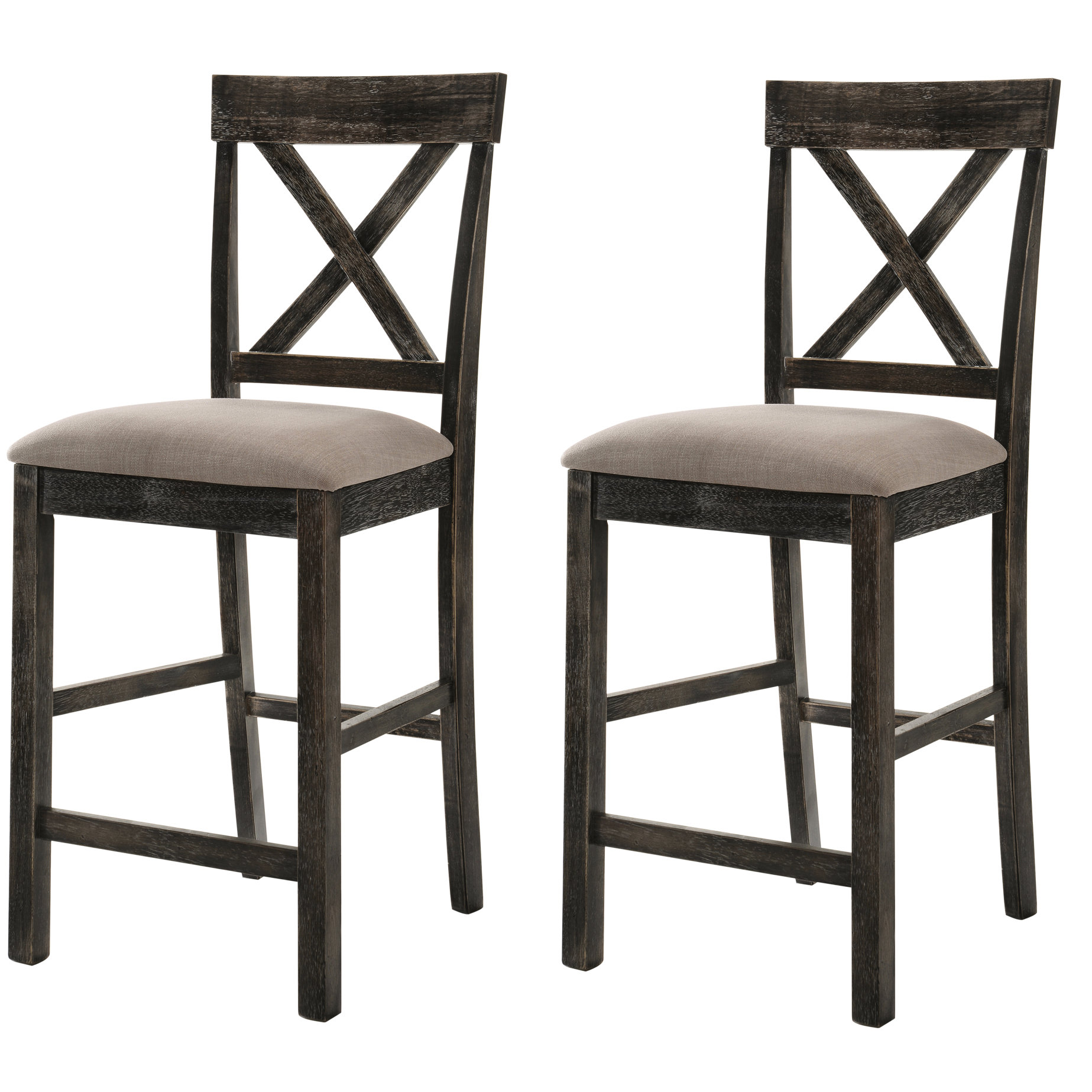 August Grove® Counter Height Stools Of 2 , Tan Linen Covered Seat ...