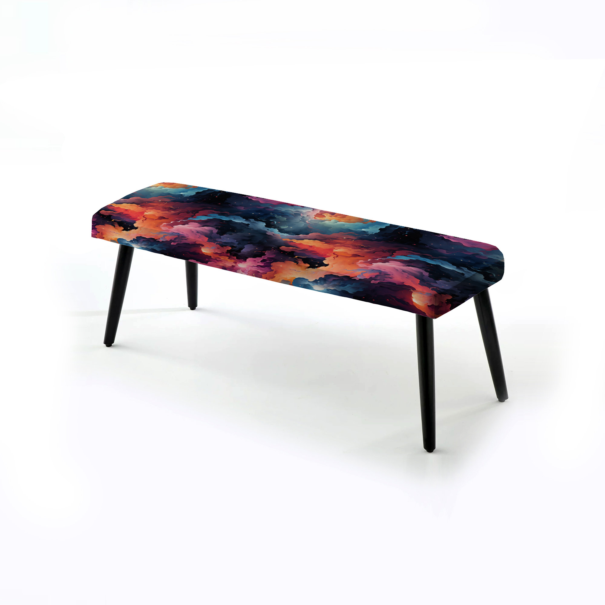 Design Art Cosmic Camo Odyssey - Abstract Upholstered Black Bench | Wayfair