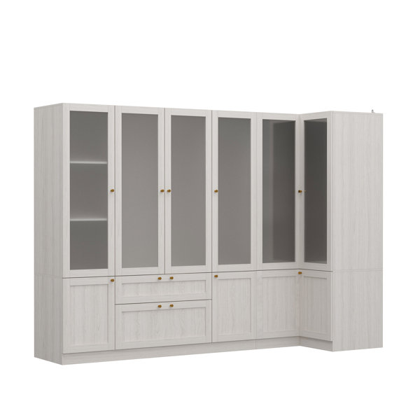 Red Barrel Studio® Elegant L-Shaped Corner Wardrobe With Frosted Glass ...