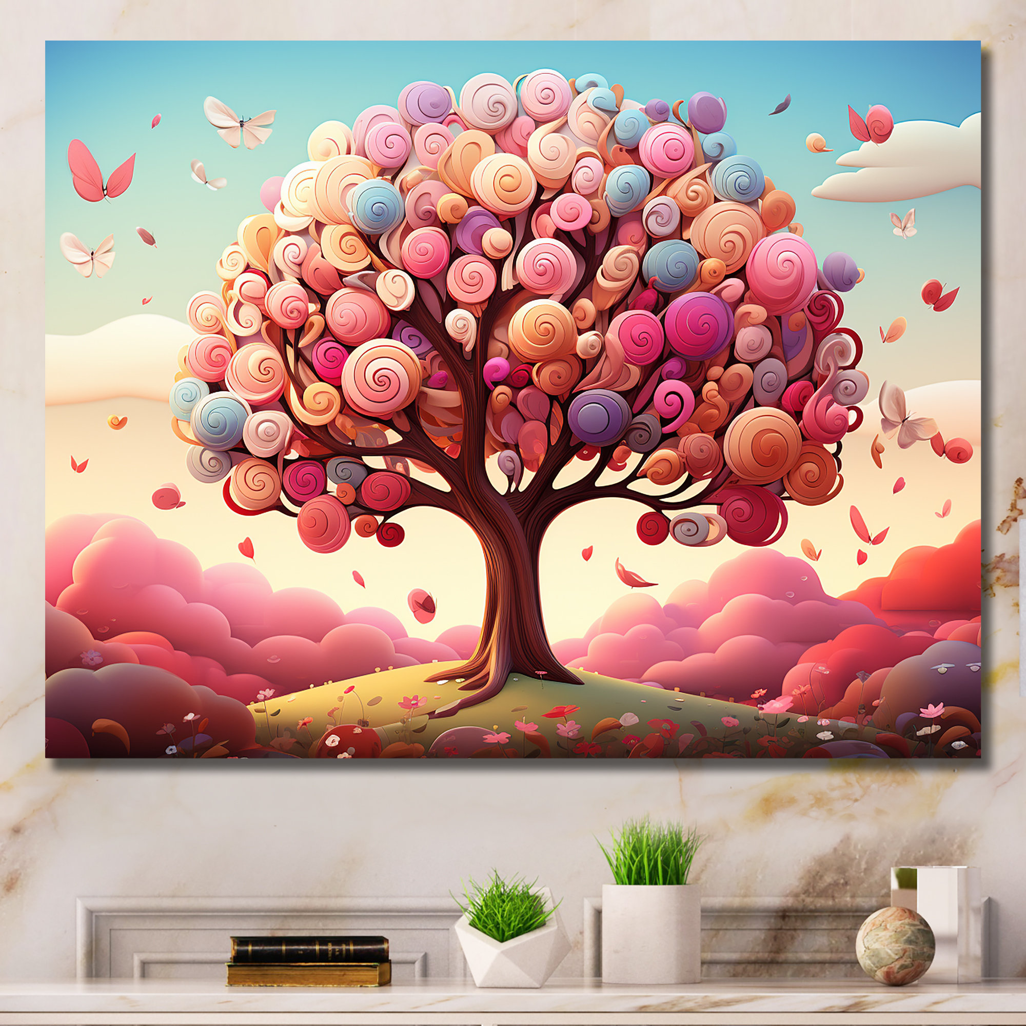 Red Barrel Studio® Popart Pink And Blue Magic Tree - Tree Wall Art ...