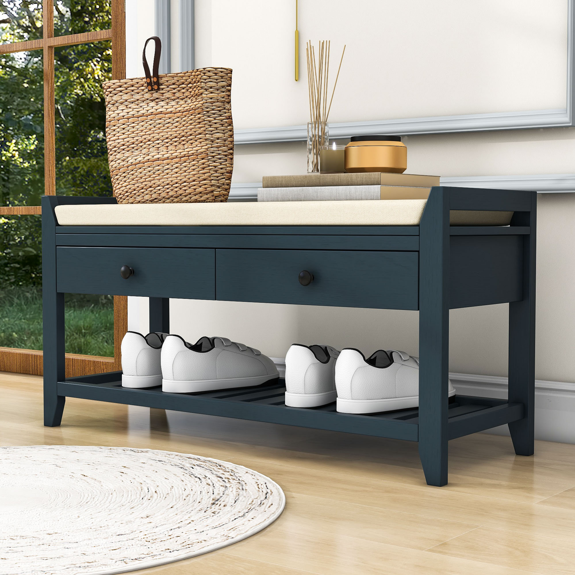 Red Barrel Studio Phronsie Classic Wooden Storage Bench with Shoe Rack ...