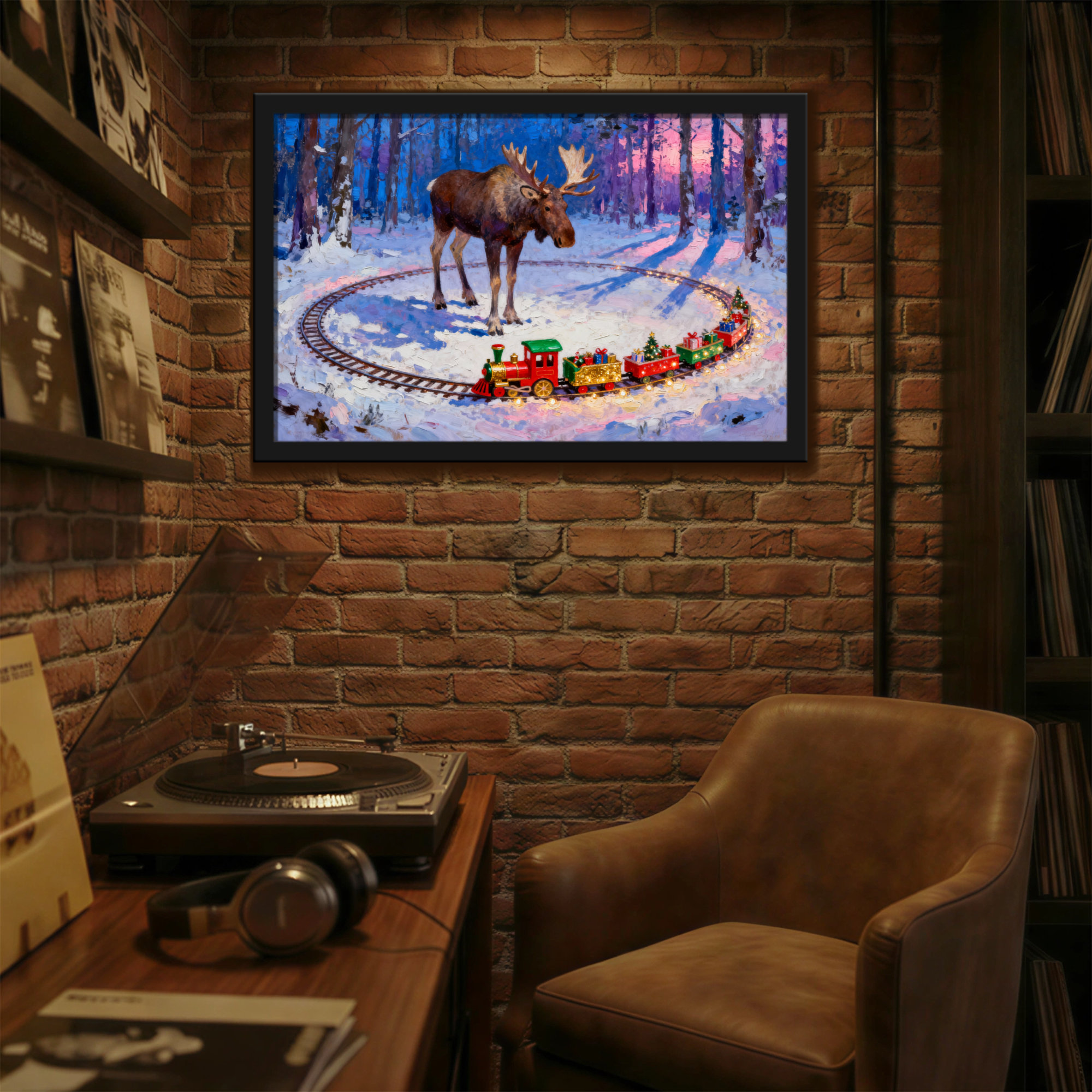 Foundry Select Christmas Moose And Christmas Train In Snowy Forest ...