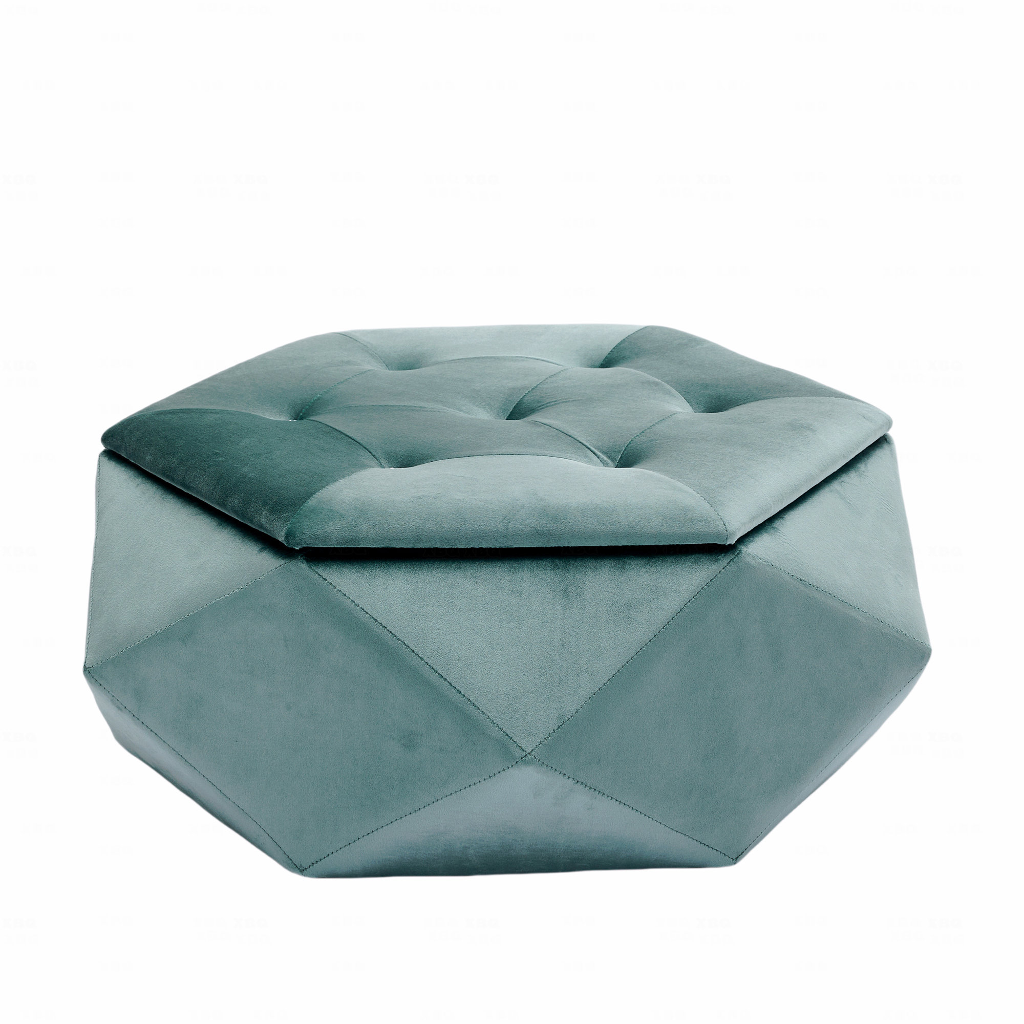 Mercer41 Elegant Velvet Upholstered Polygon Ottoman, Diamond Tufted ...
