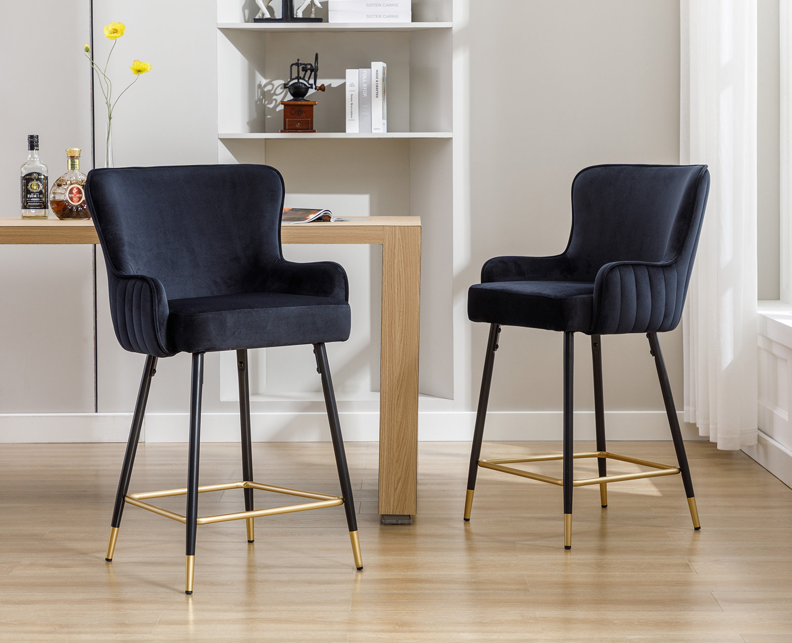 Everly Quinn Semire Upholstered Full Back Bar & Counter Stool with ...