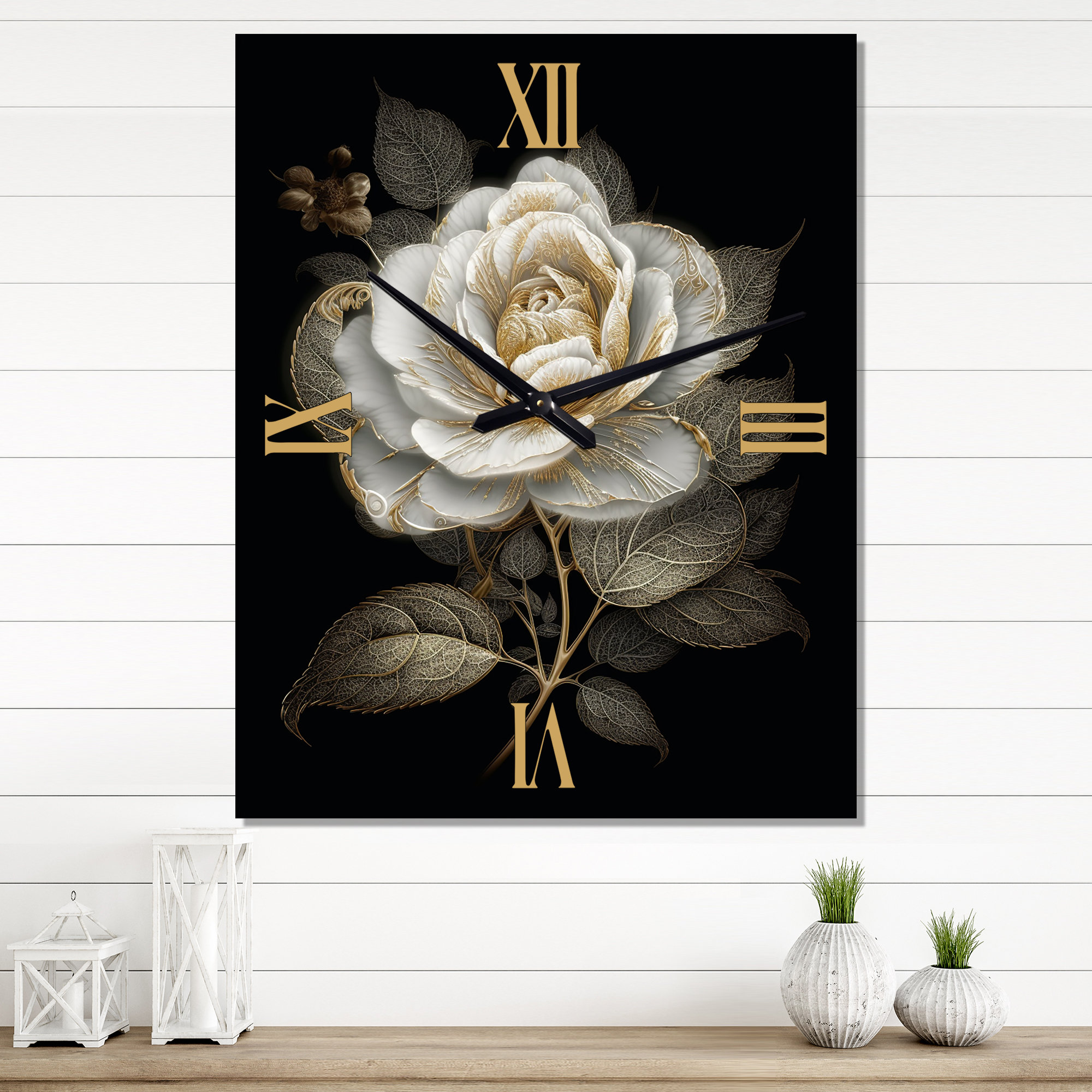 Design Art Retro White Rose Portrait On Black II - Rose Very Wall ...