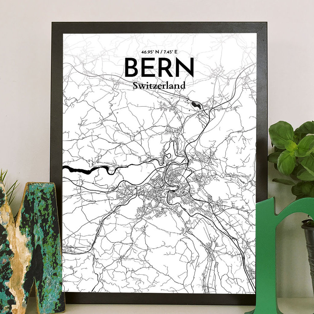 Wrought Studio 'Bern City Map' Graphic Art Print Poster in Ink ...
