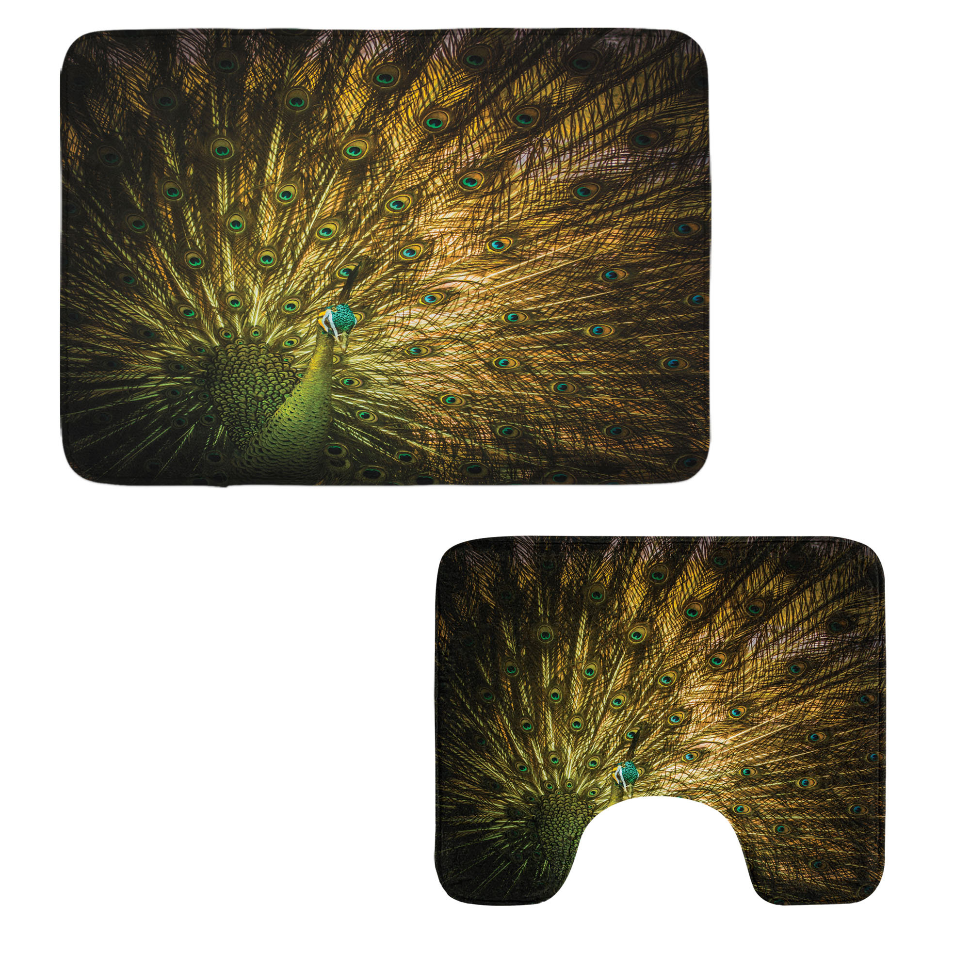 East Urban Home Peacock Bathroom Rug Set 2 Pieces Rectangle & Contour ...
