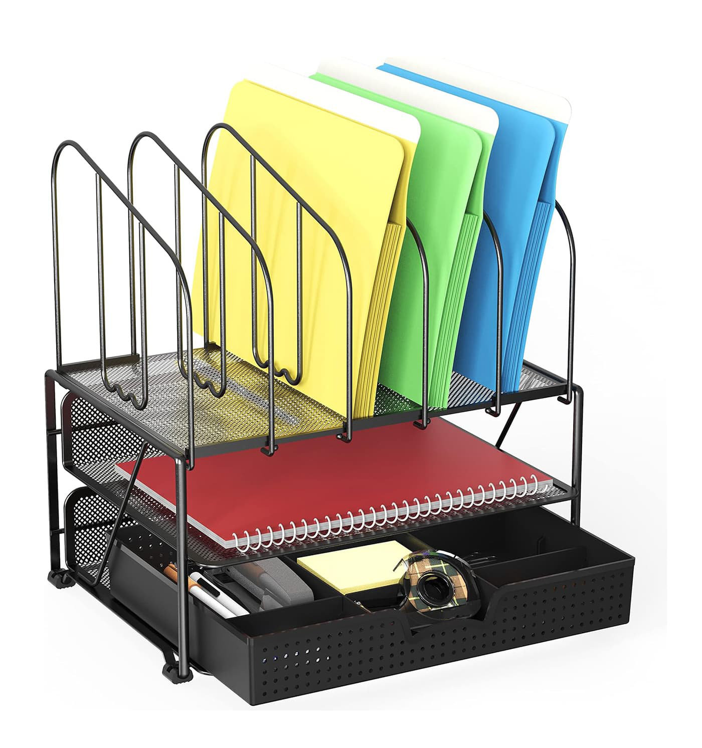 17 Stories Black Mesh Desk Must-Have: 5 Upright Compartments, Double ...