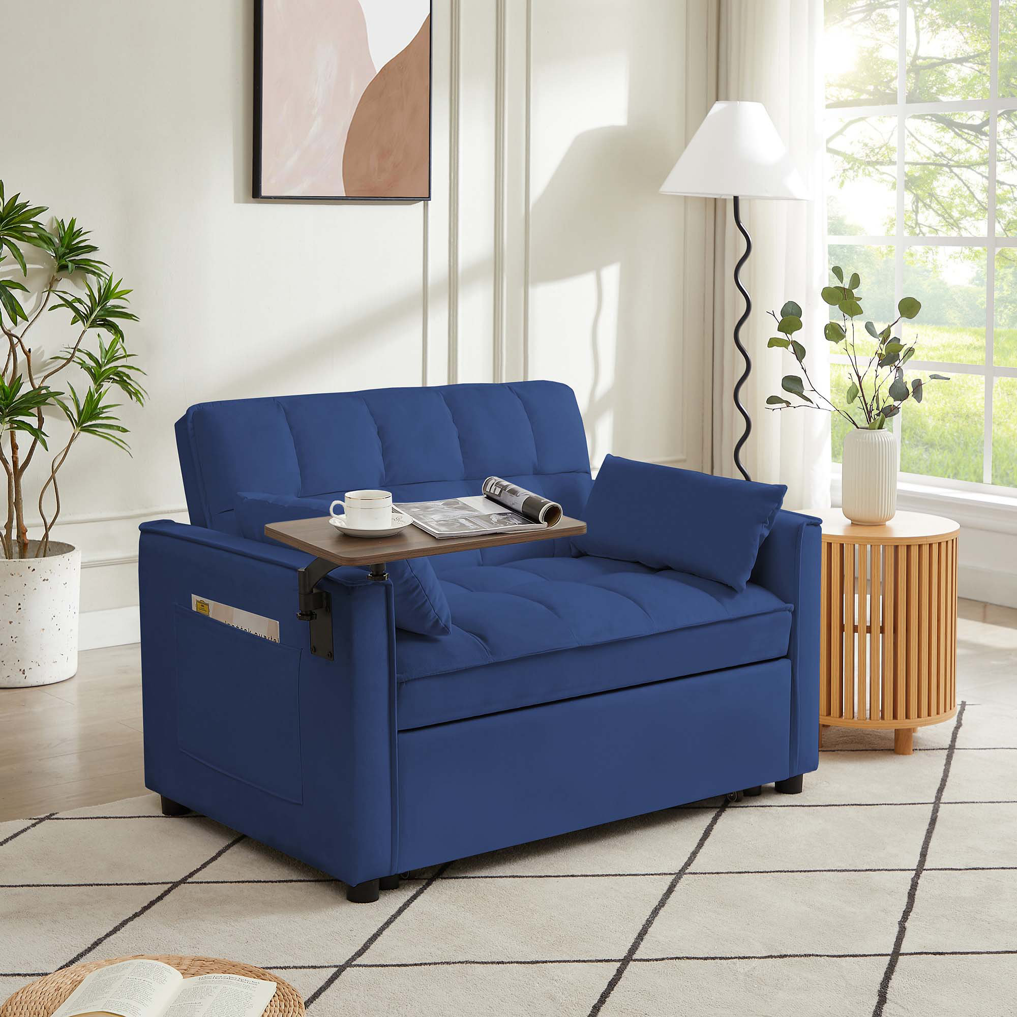 Mercer41 Comfortable Velvet Sofa Bed with Side Table for Relaxing and ...