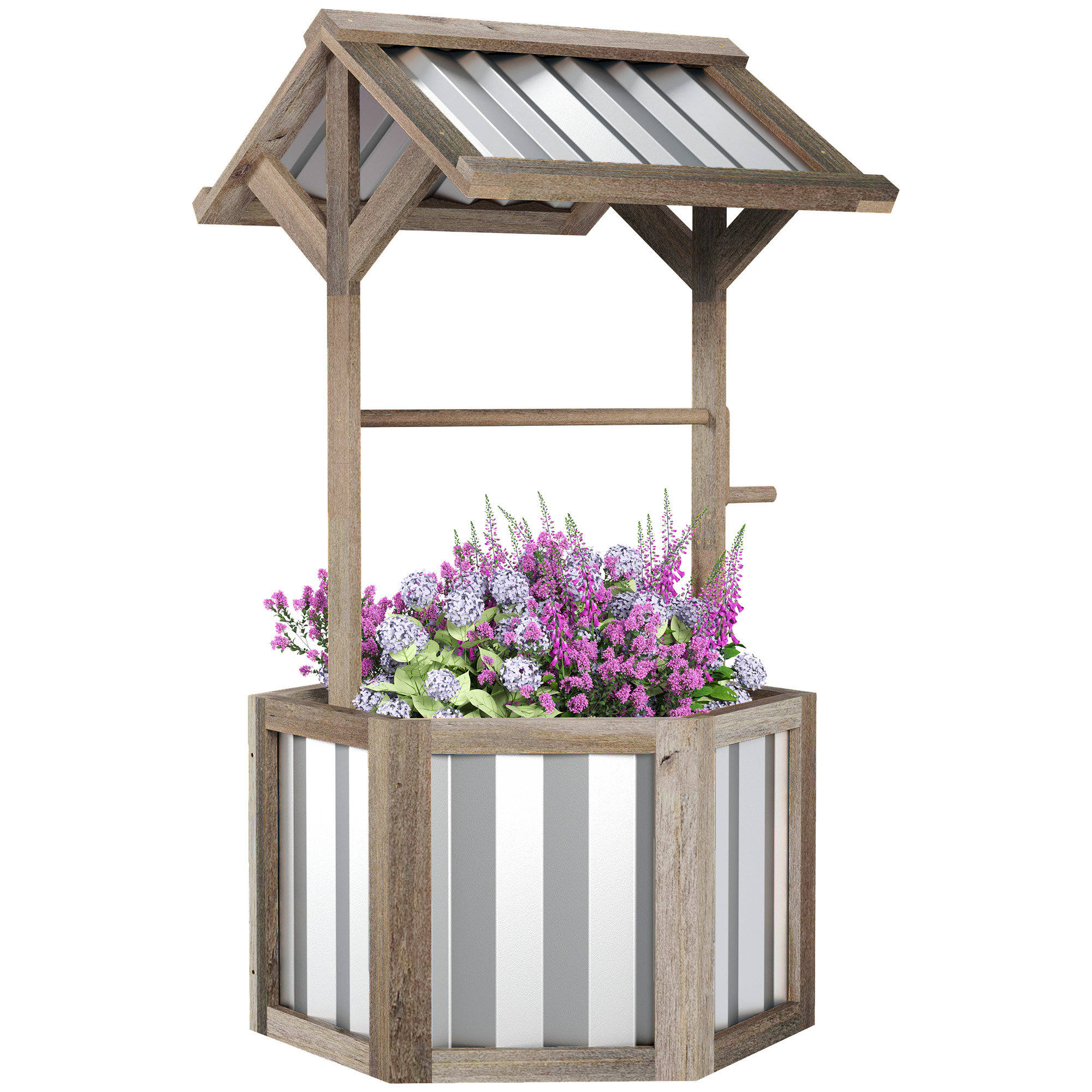 Ophelia & Co. Wooden Wishing Well Planter, Raised Garden Bed with ...