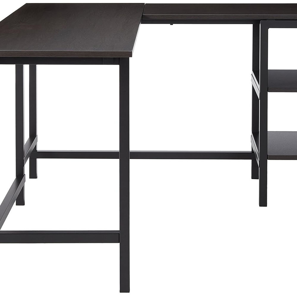 Red Barrel Studio® 53 Inch Black Metal Corner Desk With Storage Shelves ...