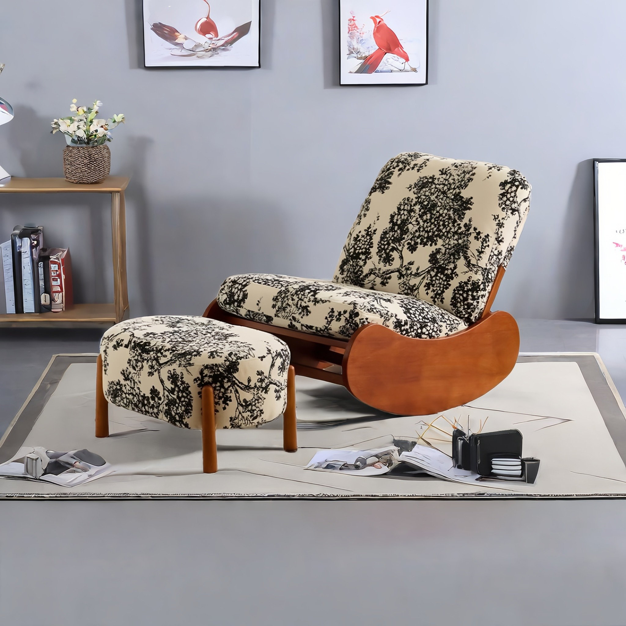 VIBORZ Modern Upholstered Solid Wood Rocking Chair With O Solid Wood ...