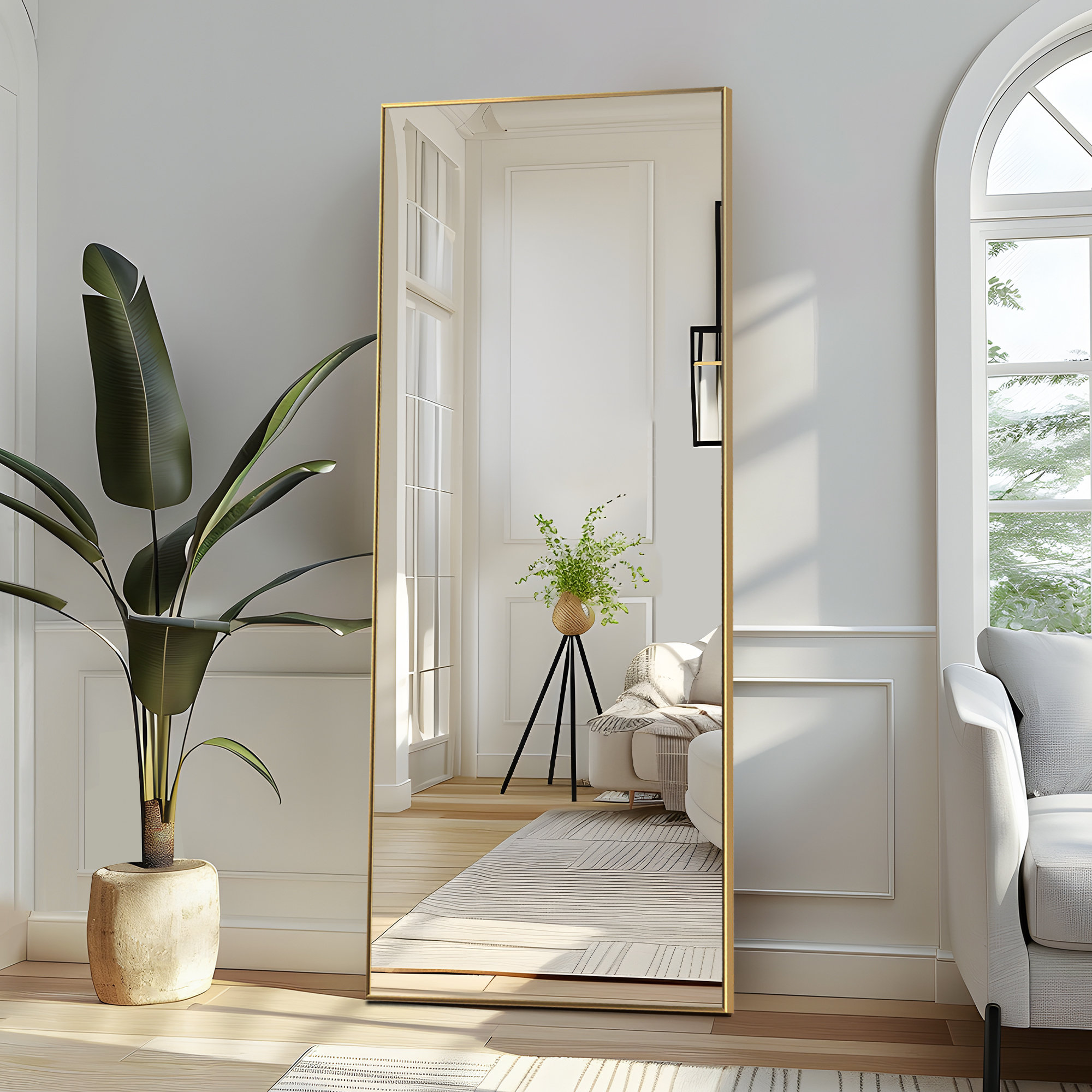 Ivy Bronx Lensa Rectangle Metal Full Length Wall Mirror with Embedded ...