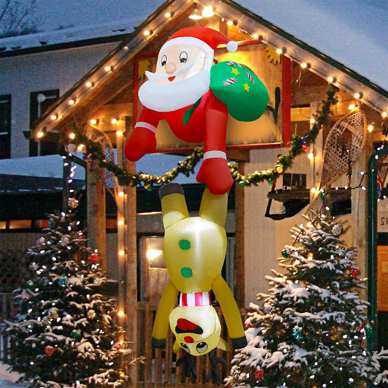 The Holiday Aisle® 7 FT Blow Up Santa Claus with Reindeer Hanging Xmas ...