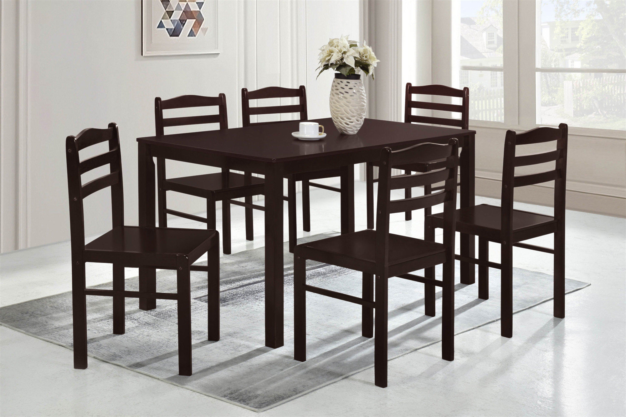 Lark Manor™ 7Pc Dining Set Brown Finish Dining Table And 6 Chairs, MDF ...