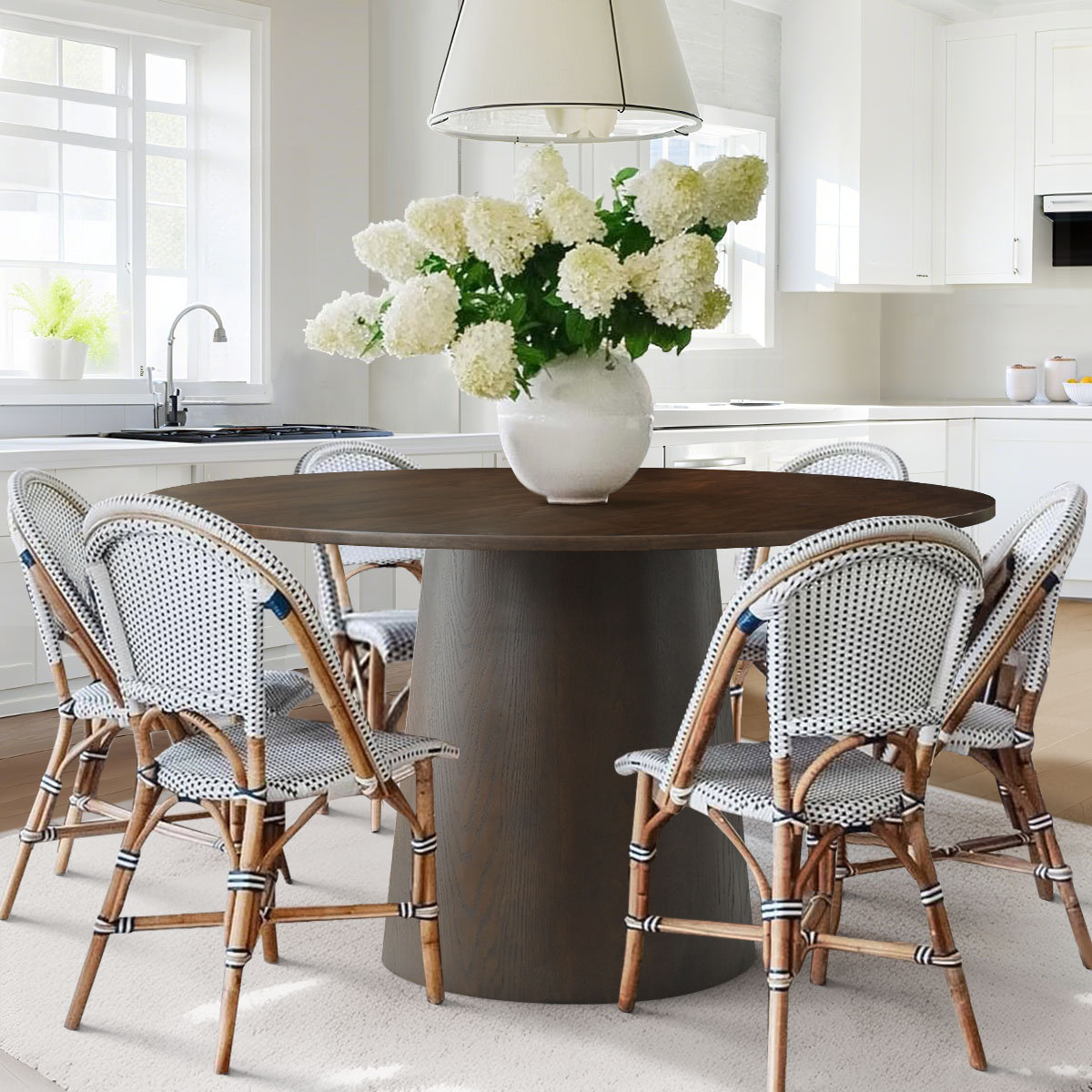 Ivy Bronx 51.5"/59.5" Solid Walnut Wood Round Desktop Pedestal Dining ...