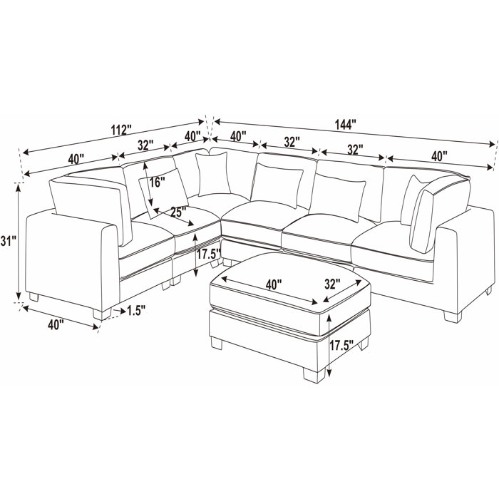 Wade Logan® Arliz 7 - Piece 144" Wide Reversible Modular Corner ...