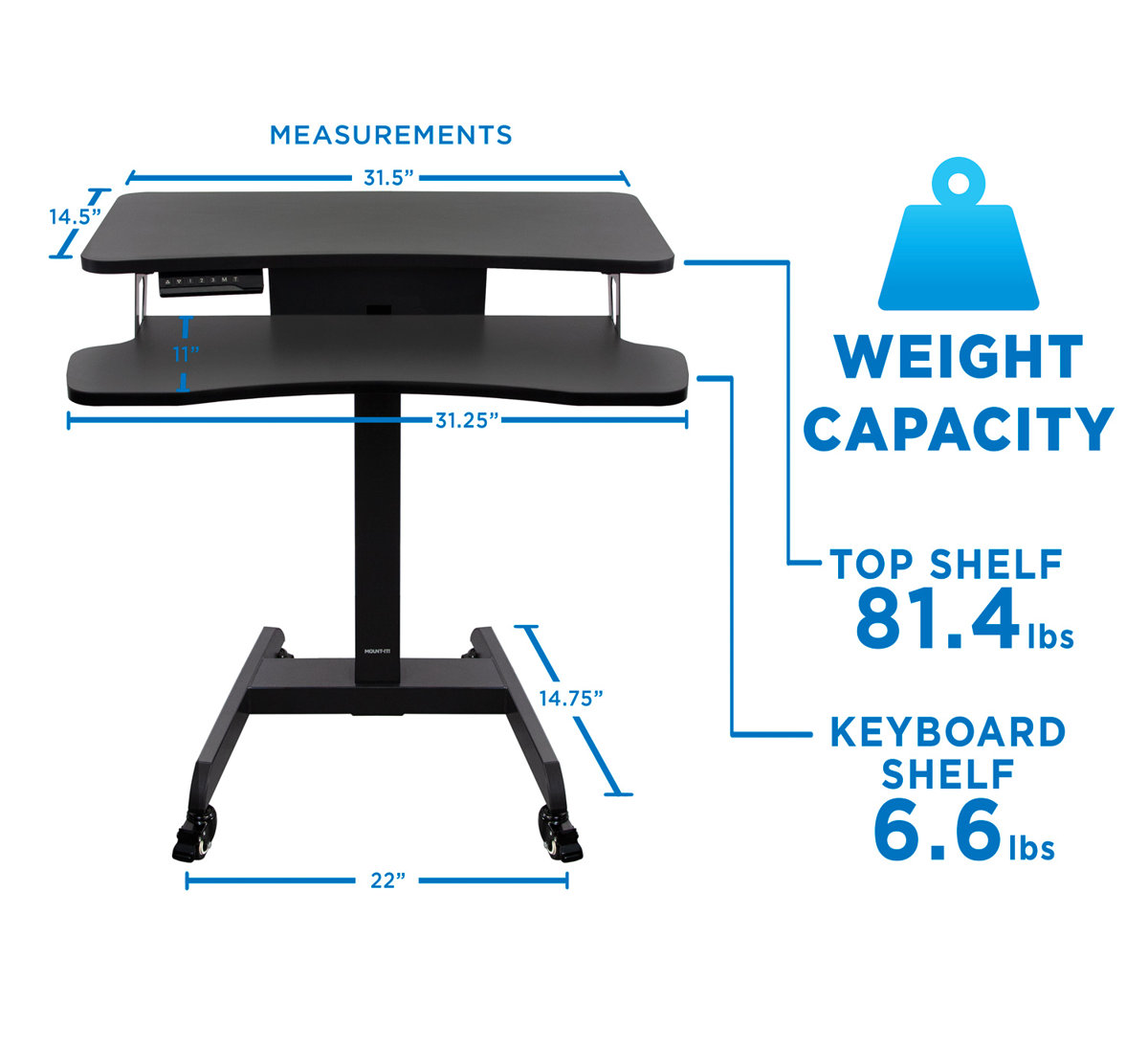 Mount-It! Electric Mobile Height Adjustable Standing Workstation with ...