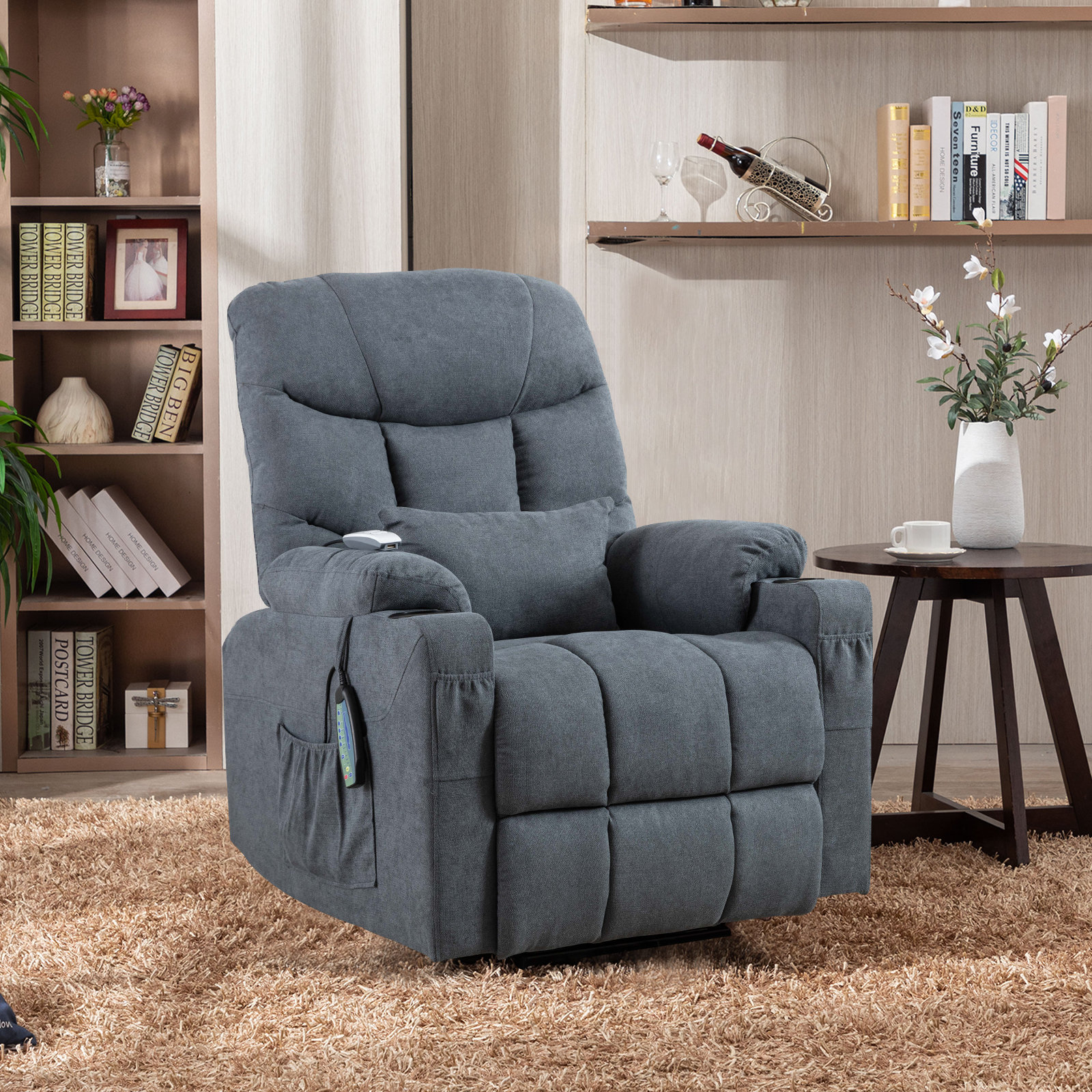 Ebern Designs Power Lift Recliner Chairs With Massage & Heating, Fabric ...
