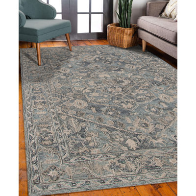Bungalow Rose Shawsheen Handmade Hand Tufted Gray/Blue Rug | Wayfair