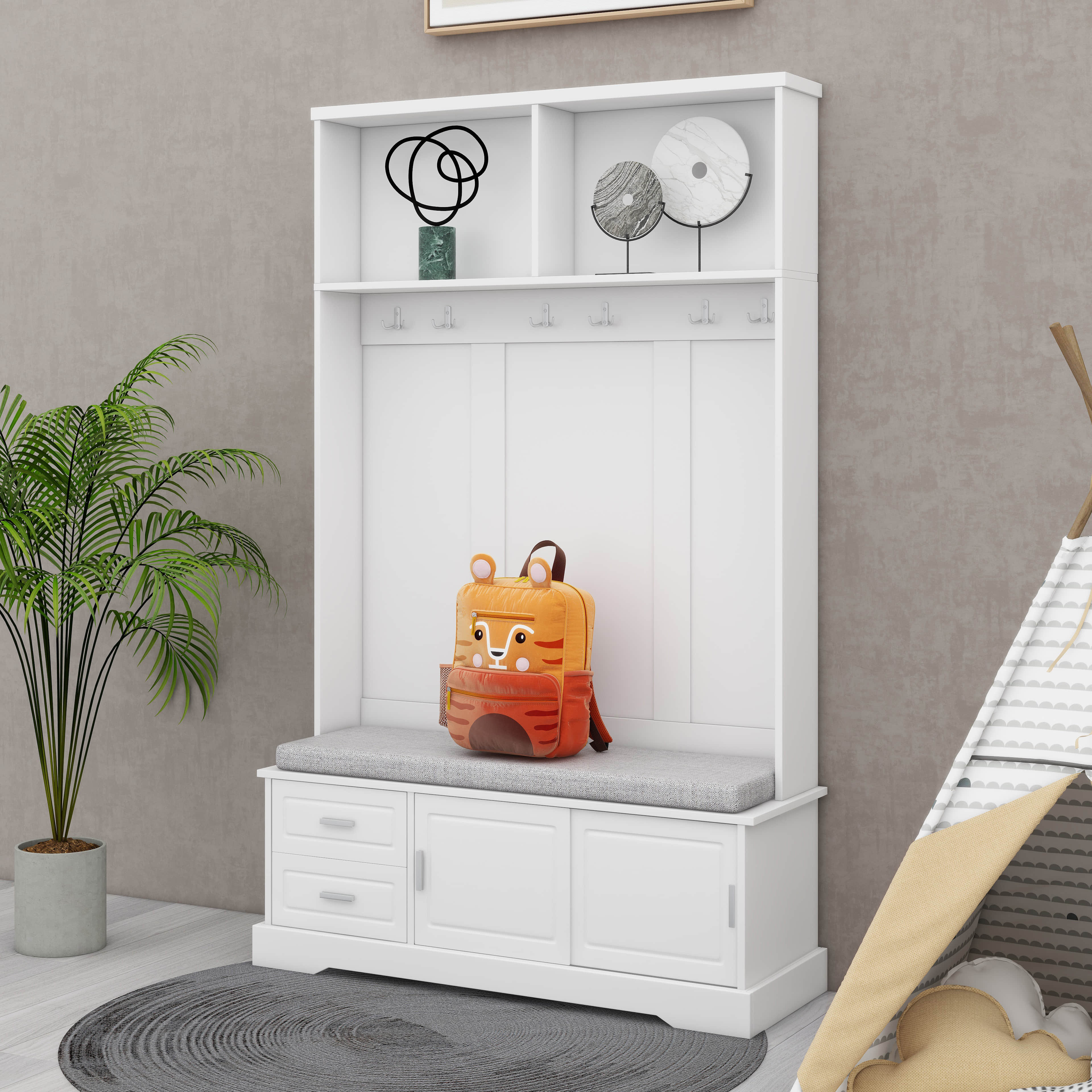 Lark Manor™ Multi-Functional Coat Rack With 6 Silvery Hooks & Handles ...