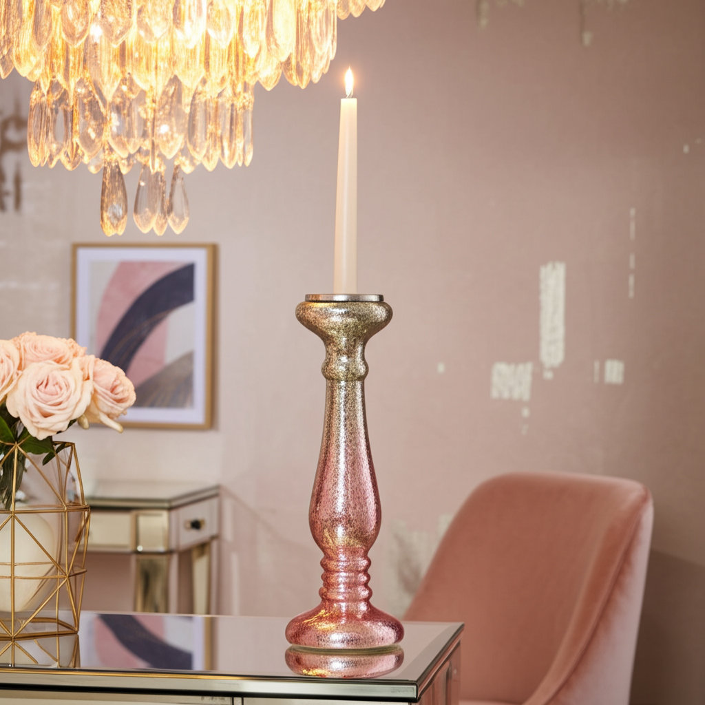 House of Hampton® Decorative Glass Pillar Candle Holder with Curved ...