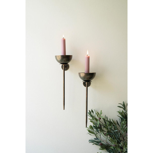 Mercer41 SET OF TWO METAL WALL TAPER CANDLE HOLDERS | Wayfair