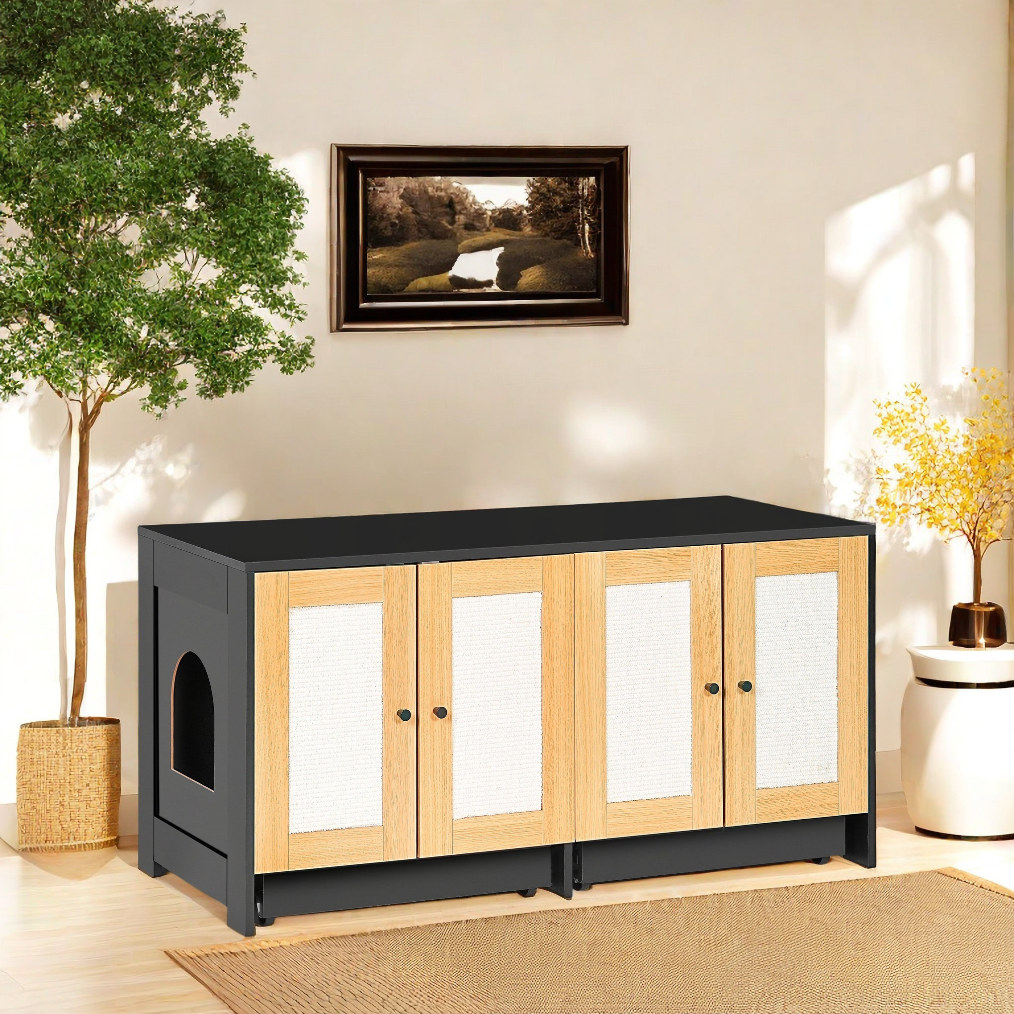 Bayou Breeze Cat Litter Box Enclosure For 2 Cats, Double Litter Box ...