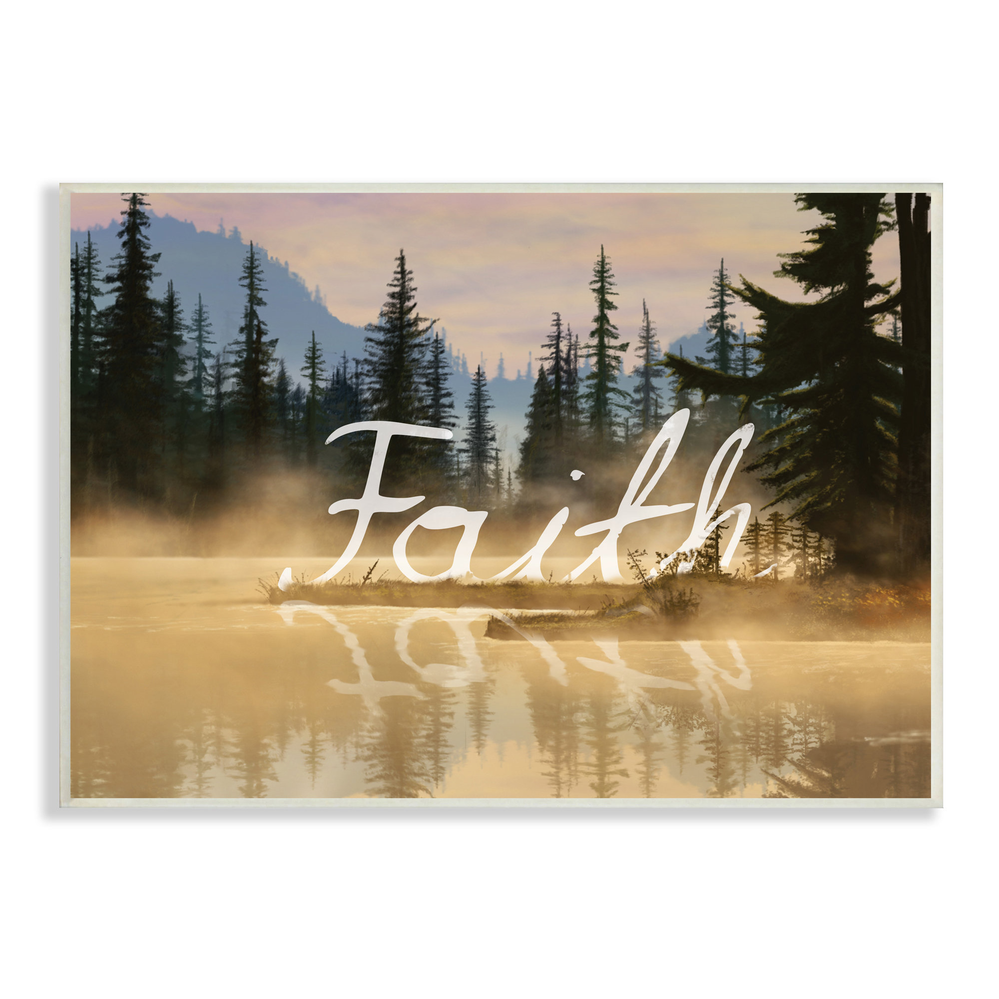 Stupell Industries Faith Calligraphy Floating Lake Water Woodland ...
