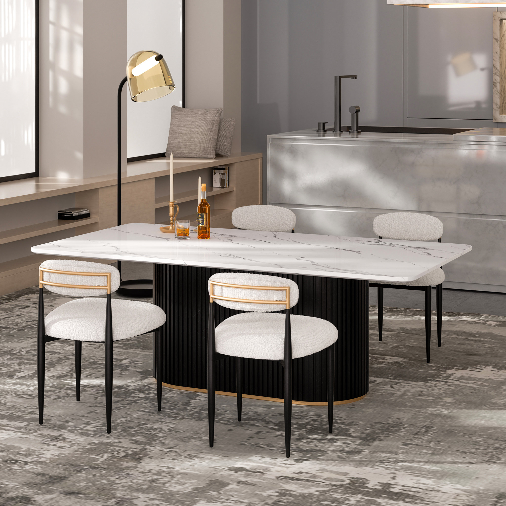 Mercer41 Ackley 5 Piece Rectangle Faux Marble Dining Table Set ...