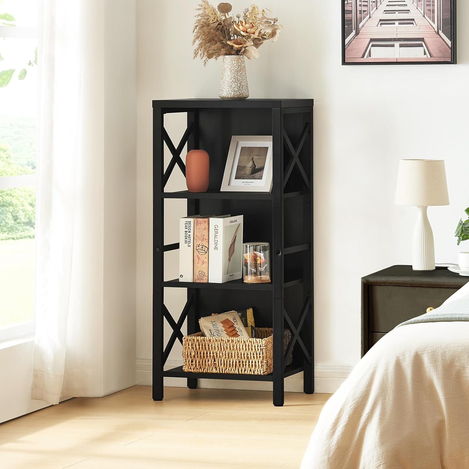 17 Stories 4-Tier Industrial Bookcase With Metal Frame And Backboard ...
