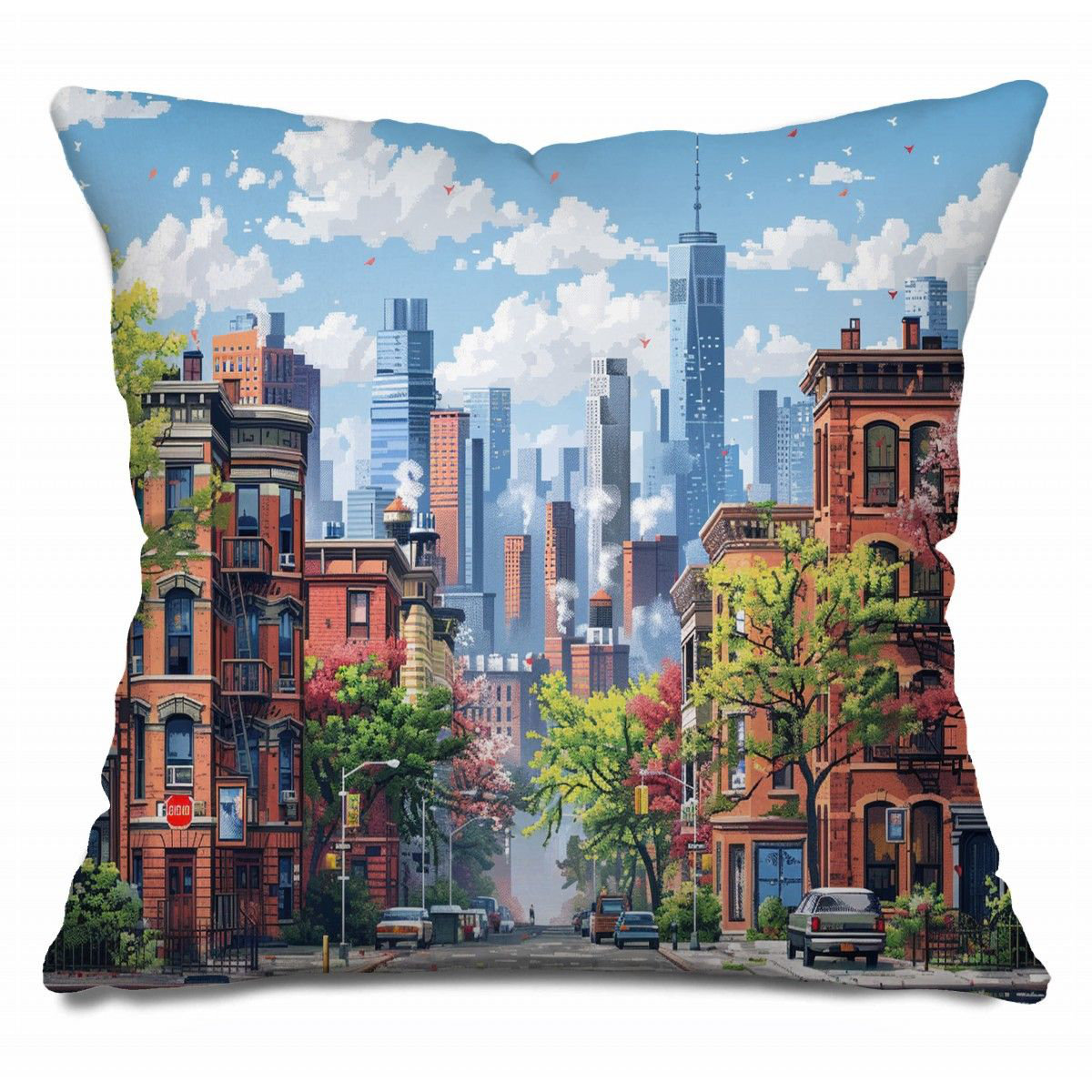 VisionDecor Plain Weave Muslin Cityscape Throw Pillow, Urban Cotton ...