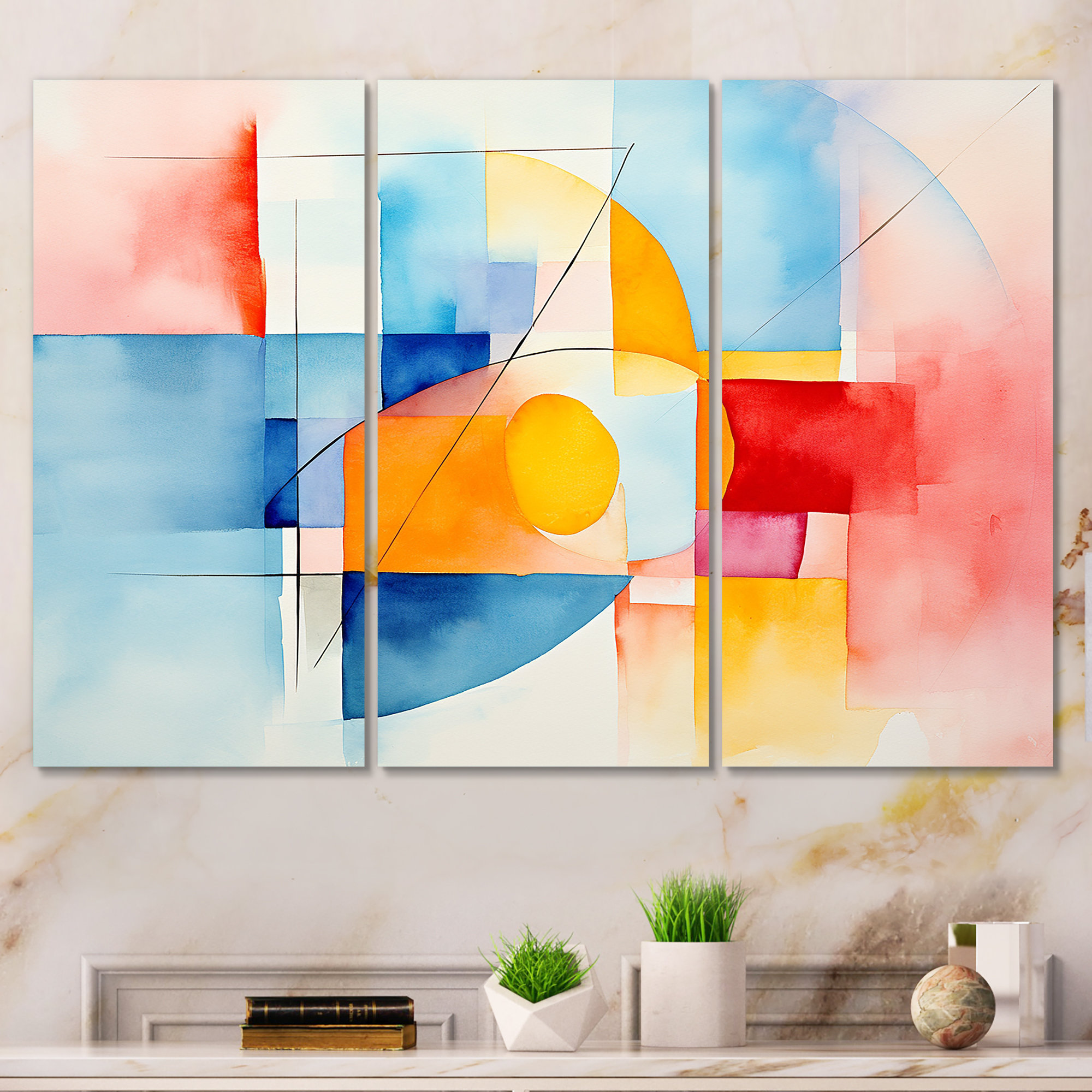 Latitude Run® Pastel Color Geometric Ink Explosion II - Geometric Wall ...