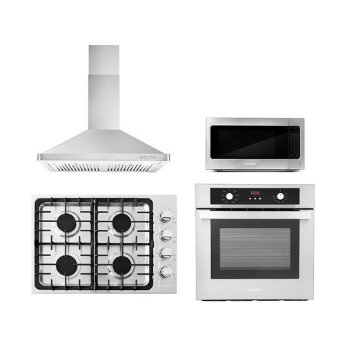 Cosmo 4 Piece Kitchen Appliance Package with 30'' Gas Cooktop , Wall ...