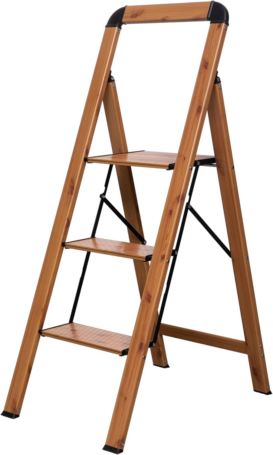 WFX Utility™ Step Ladder Woodgrain Finish Aluminum Folding Step Stool 3 ...