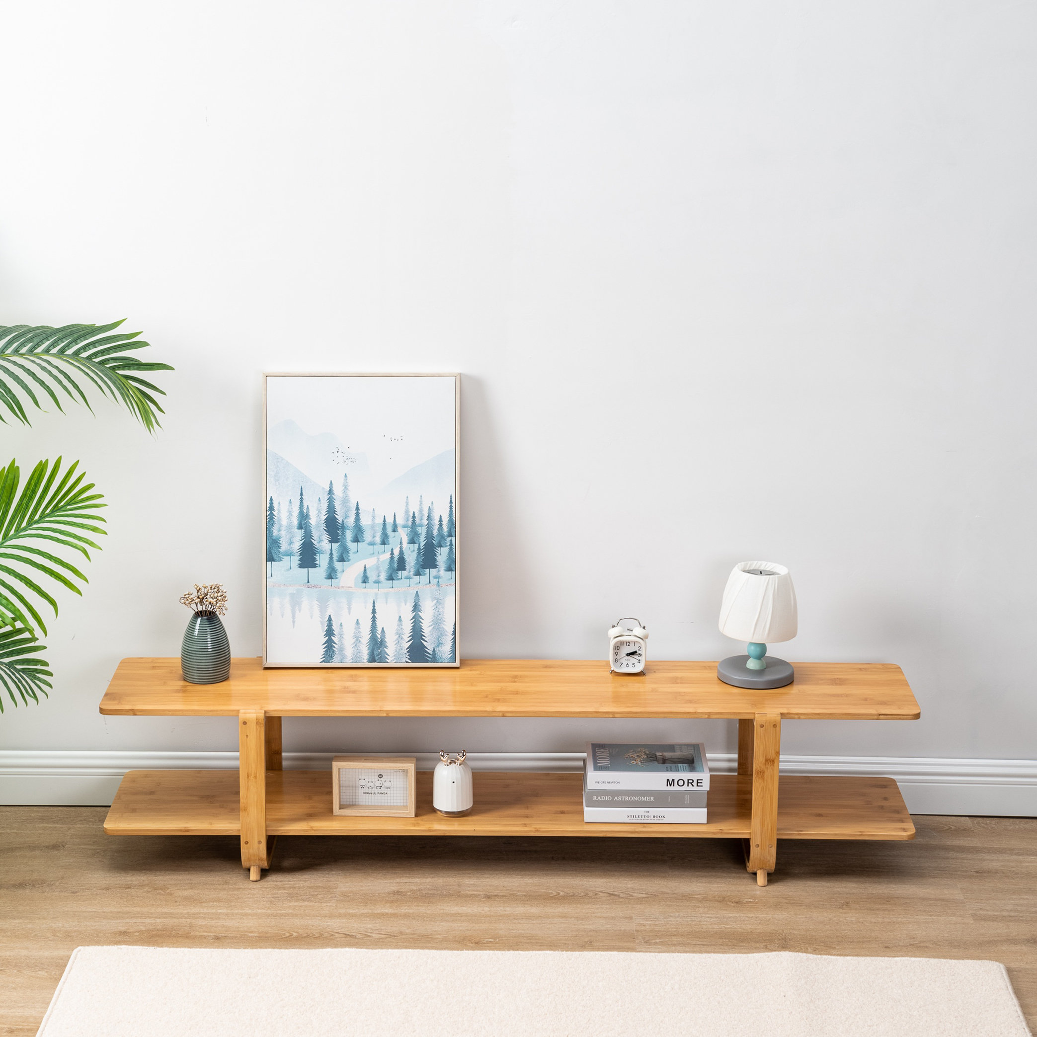 Corrigan Studio® Modern Bamboo Tv Stand With Shelves For Up To 55 Inch ...