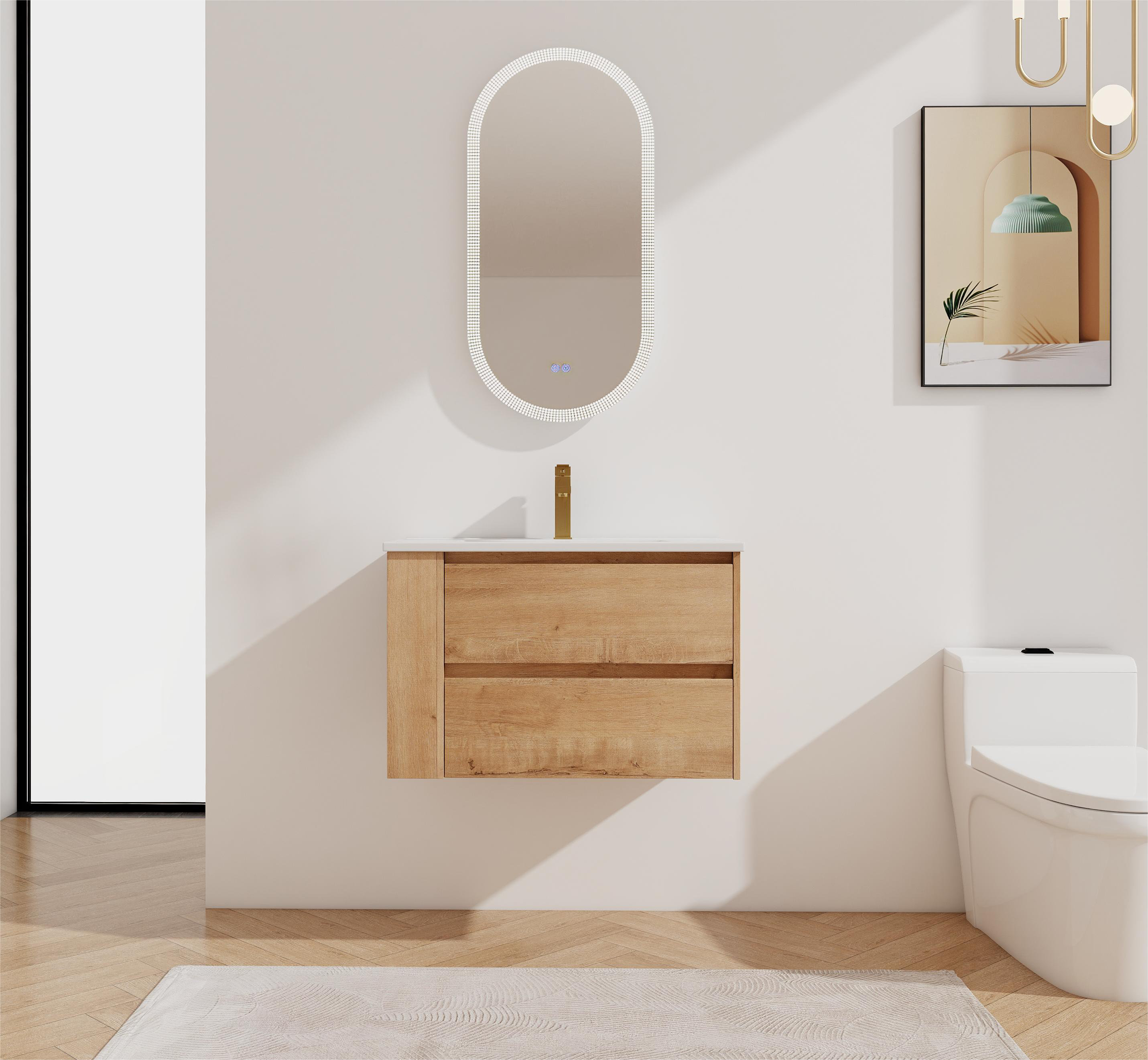 Millwood Pines 30" Modern Wall Mounted Bathroom Vanity With Ceramic ...