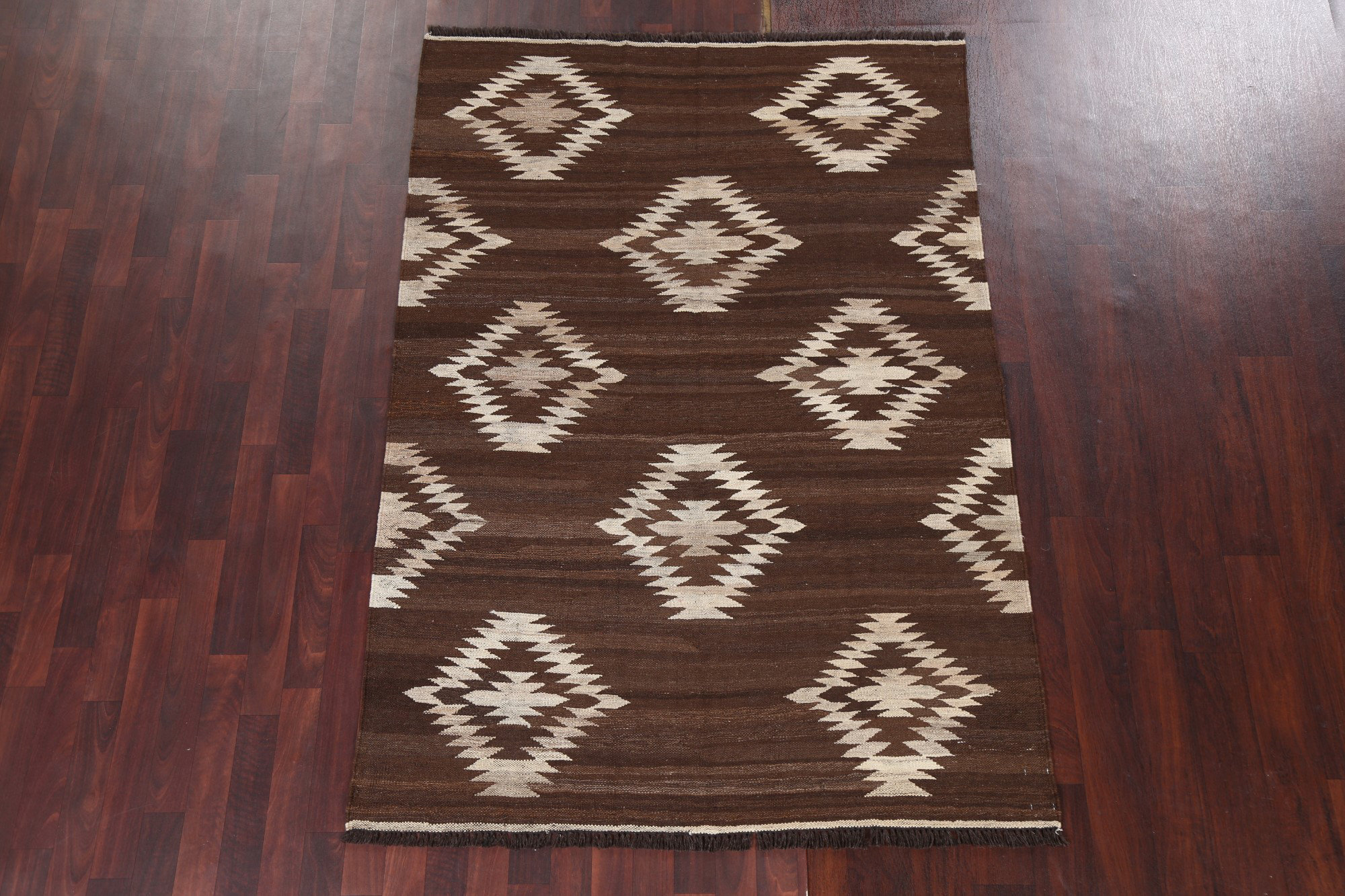 Dakota Fields Natural Dye Brown Kilim Wool Area Rug 5x7 | Wayfair