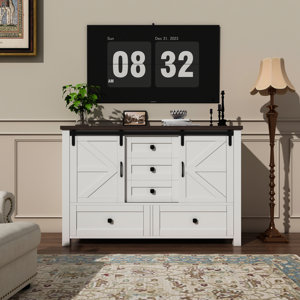 Gracie Oaks Kaicey 48" Farmhouse w/5 Drawer & 2 Sliding Barn Doors ...