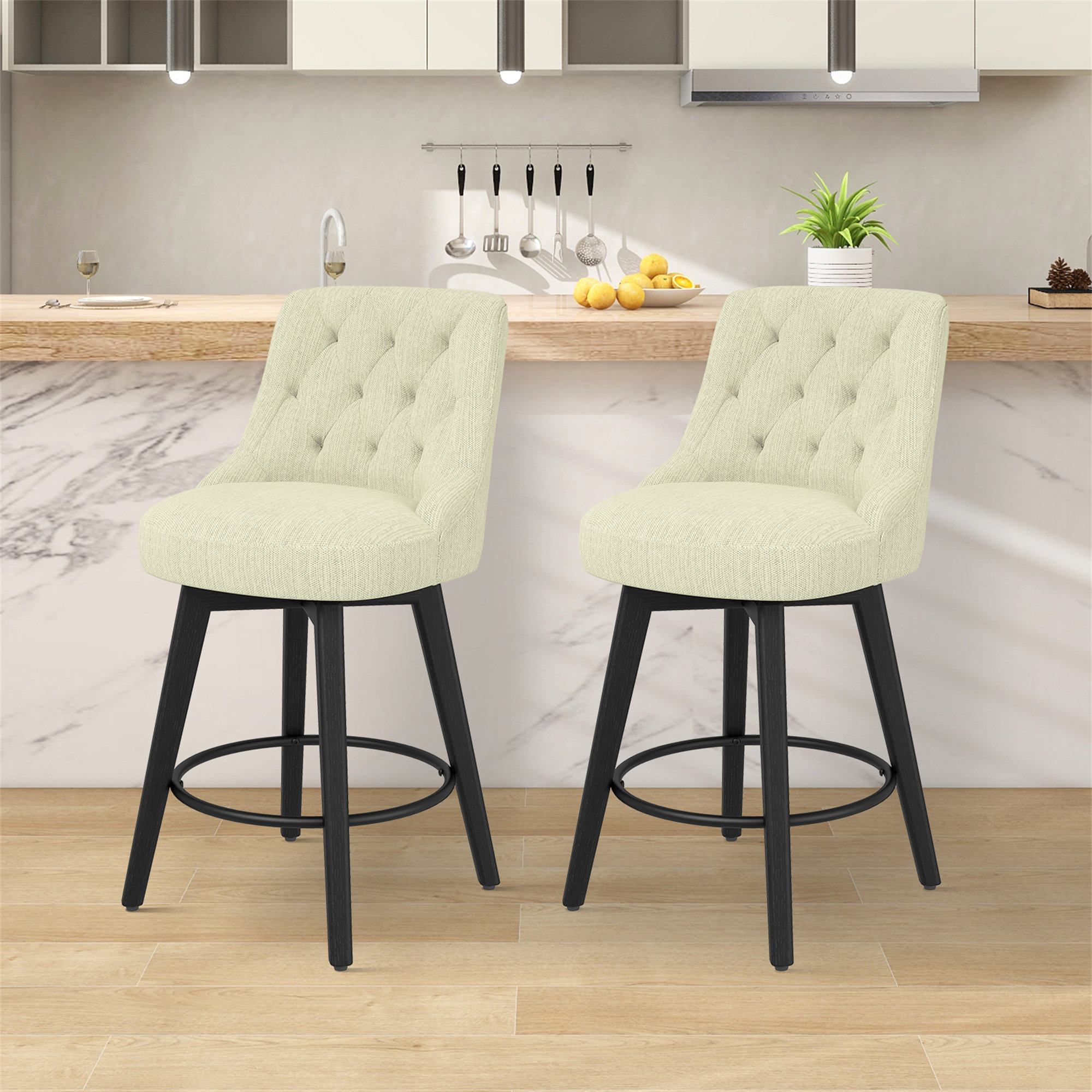 Red Barrel Studio® Swivel Upholstered Counter Stool With Solid Wood ...