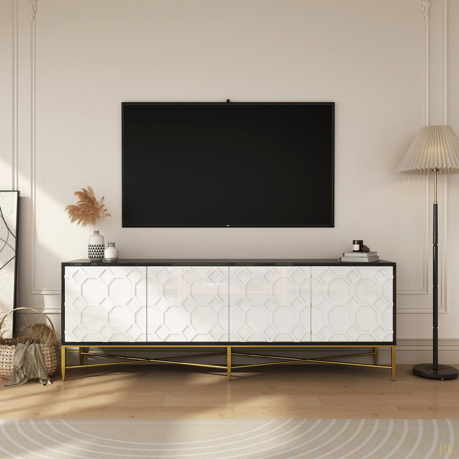 George Oliver Modern Scheme Press Design 4 Door Cabinet, Living Room TV ...