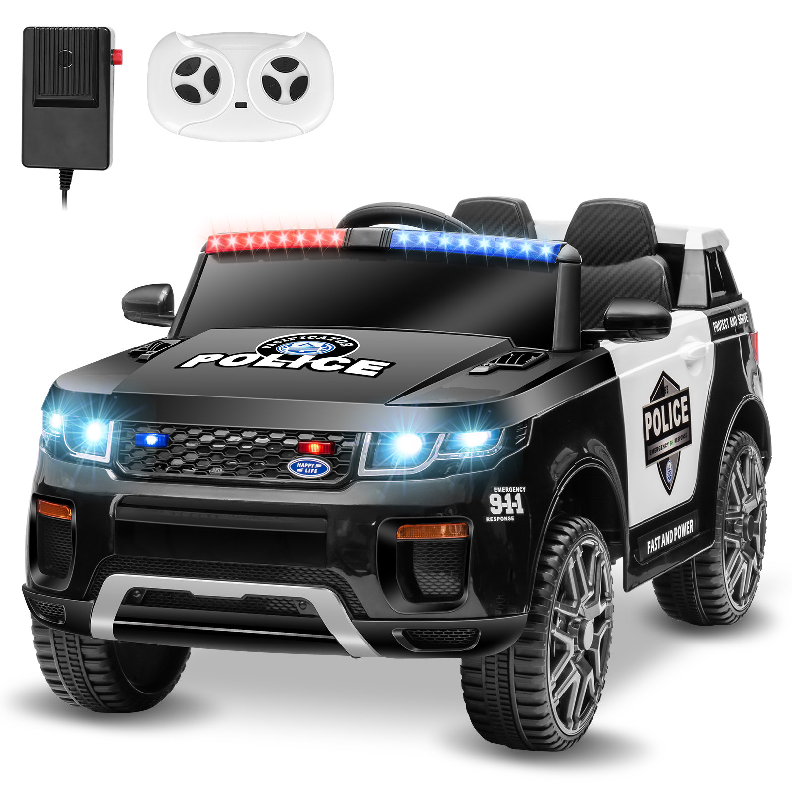 Homdox 12 Volt 1 Seater Police / Fire Department Battery Powered Ride ...