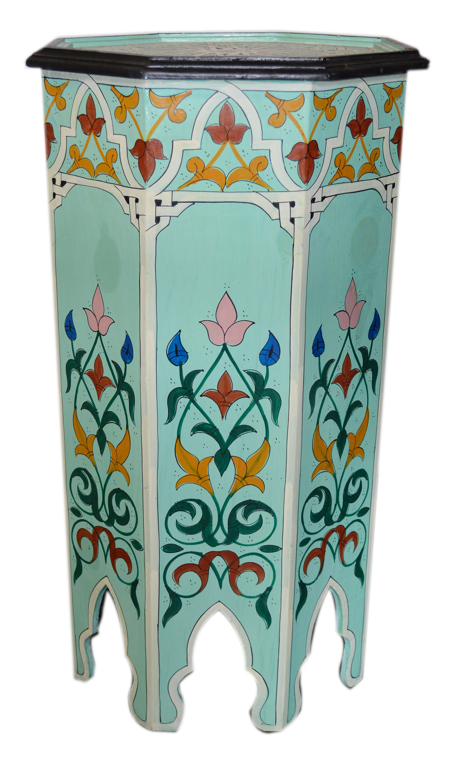 Bungalow Rose Handmade Moroccan Wood Table Tall Light Blue Raynette ...