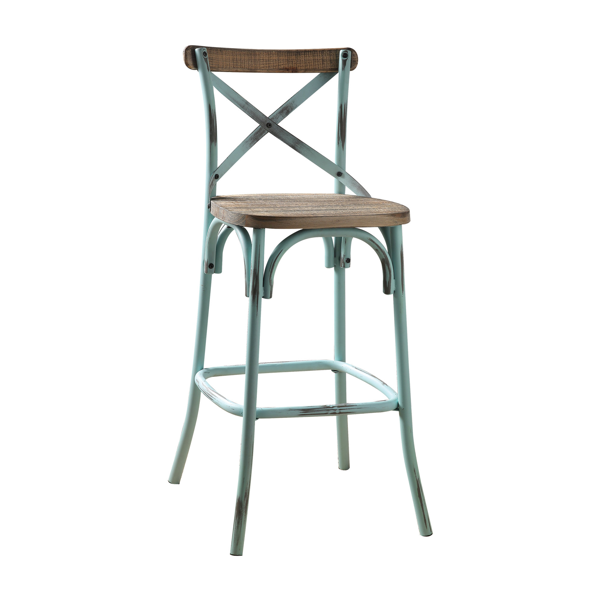 Williston Forge Metal Frame Vintage Style Bar Chair 1pc Wooden Seat ...