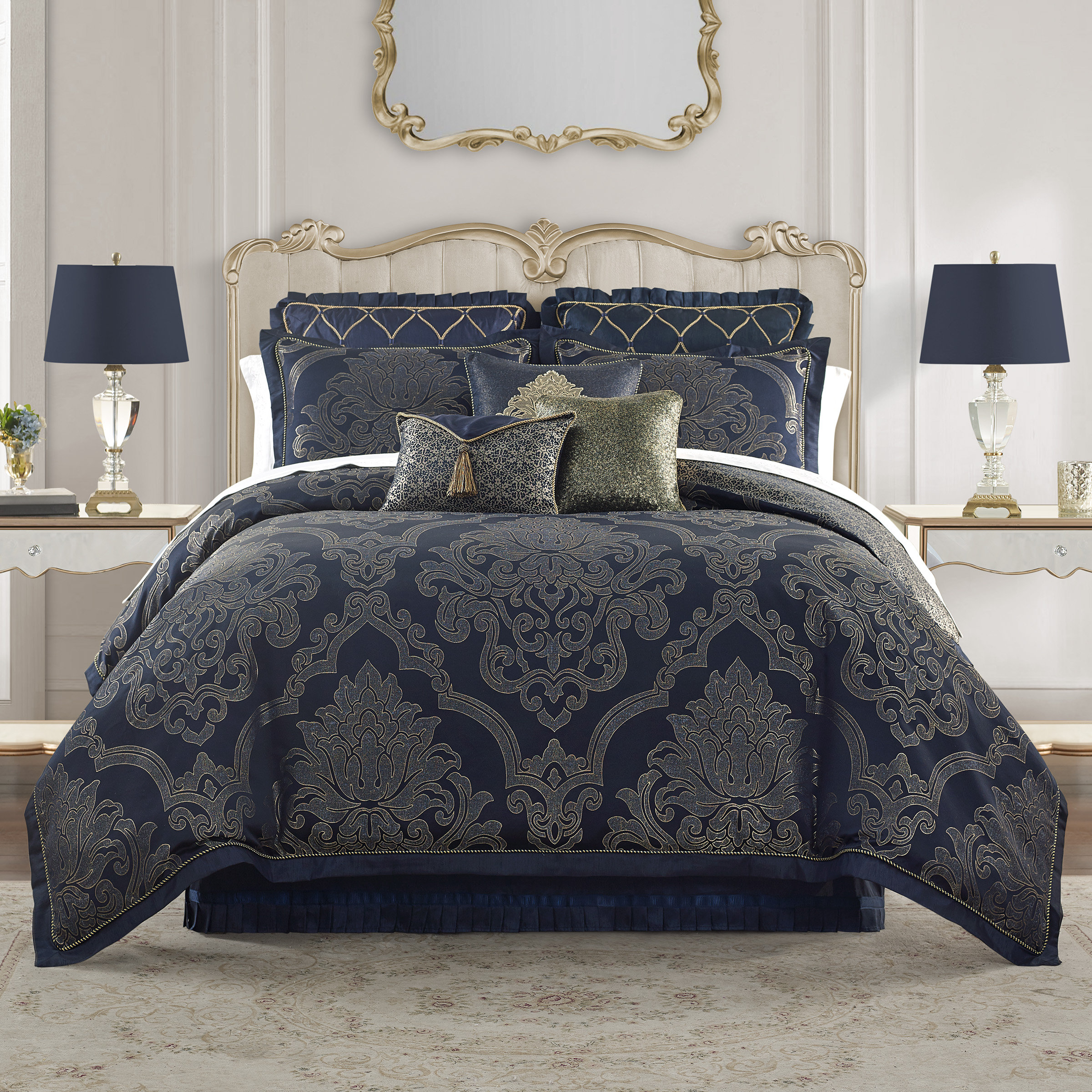 Waterford Bedding Waterford Vaughn 6PC Navy/Gold Microfiber Reversible ...