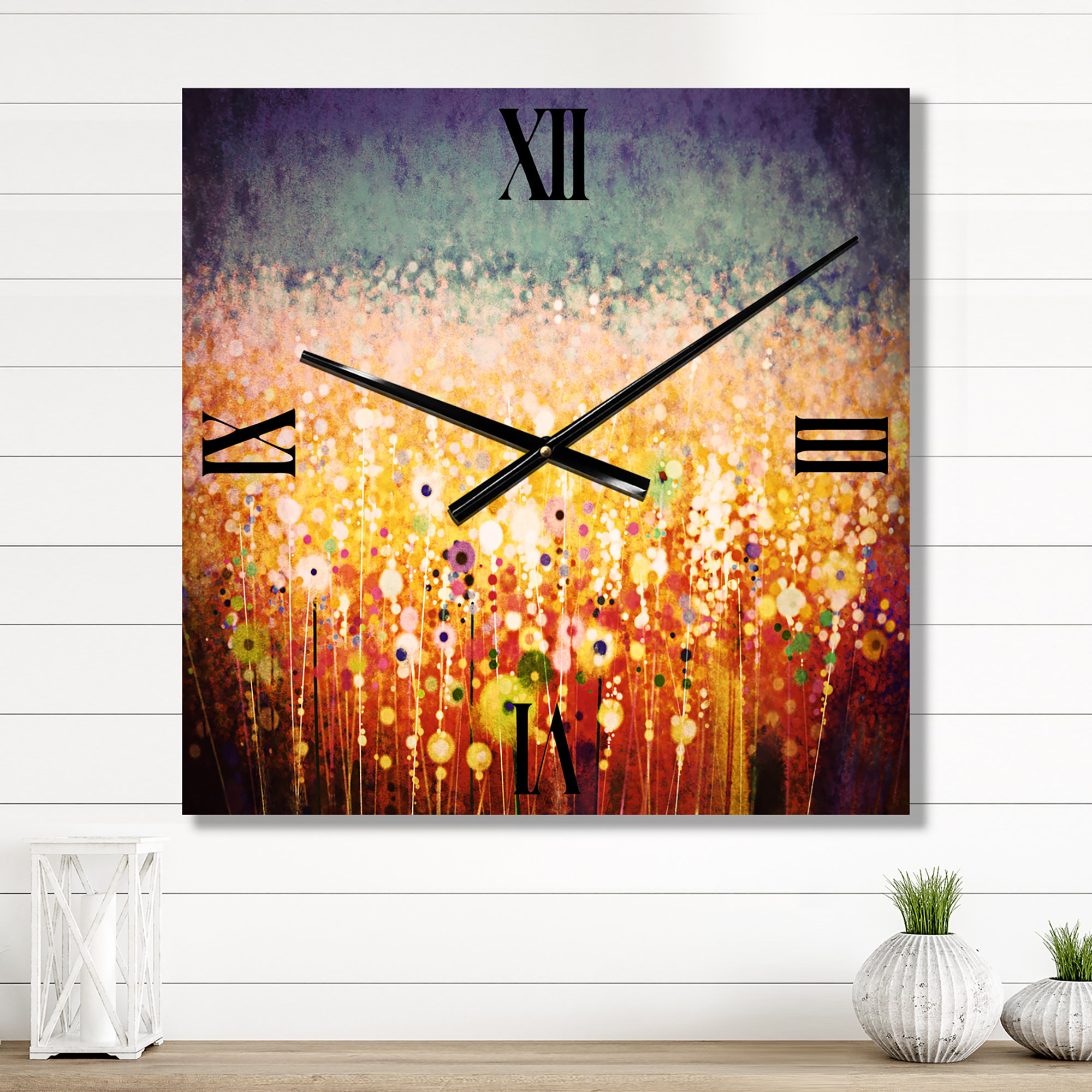 East Urban Home Abstract Flower Field Watercolor Painting Wall Clock ...