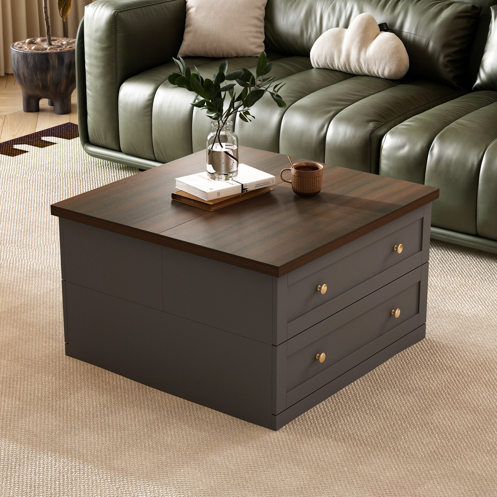 Latitude Run® 31.5'' Square Coffee Table With 2- Drawer And Slidable ...